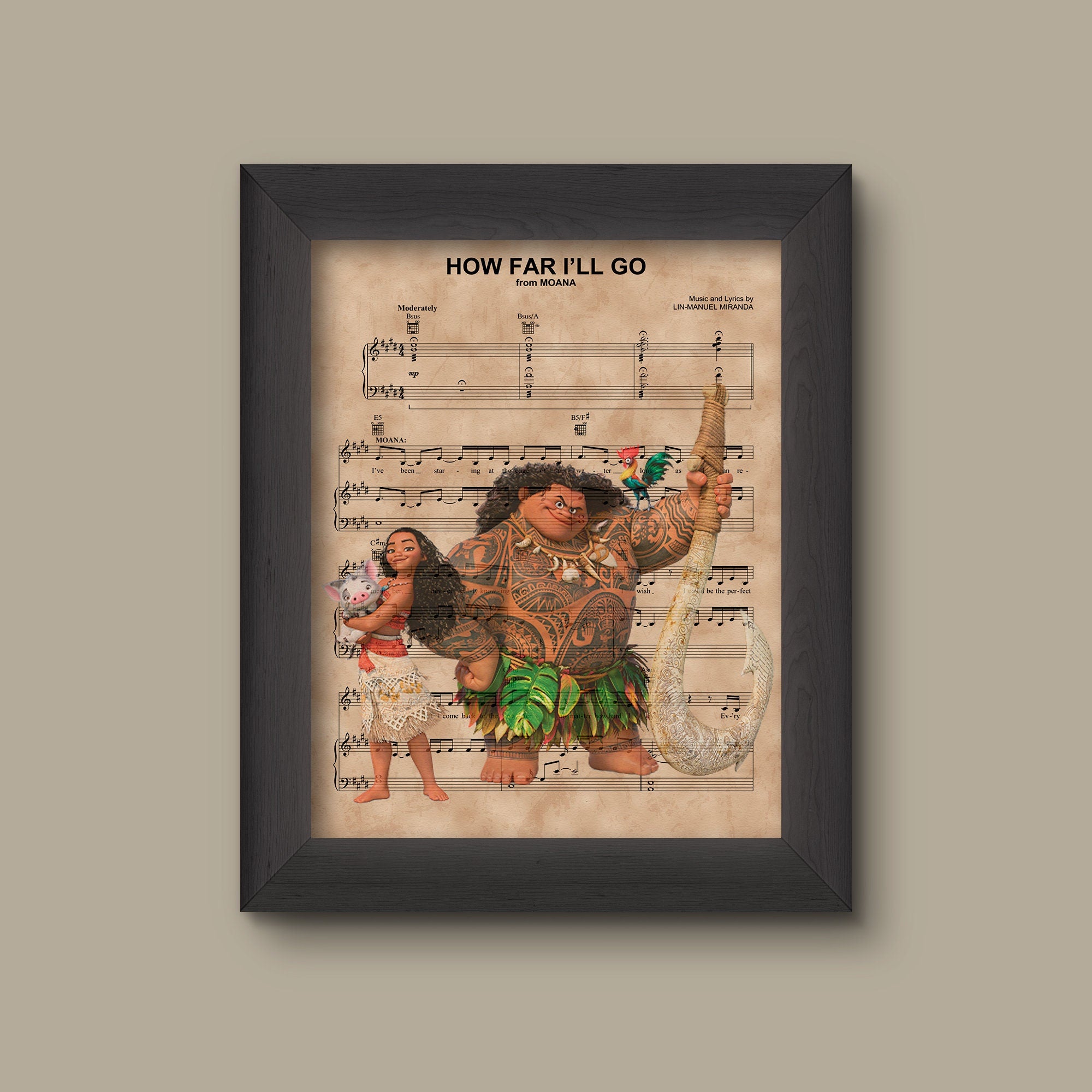 Disney Moana and Maui How Far I'll Go Sheet Music Art Print – Prints ...