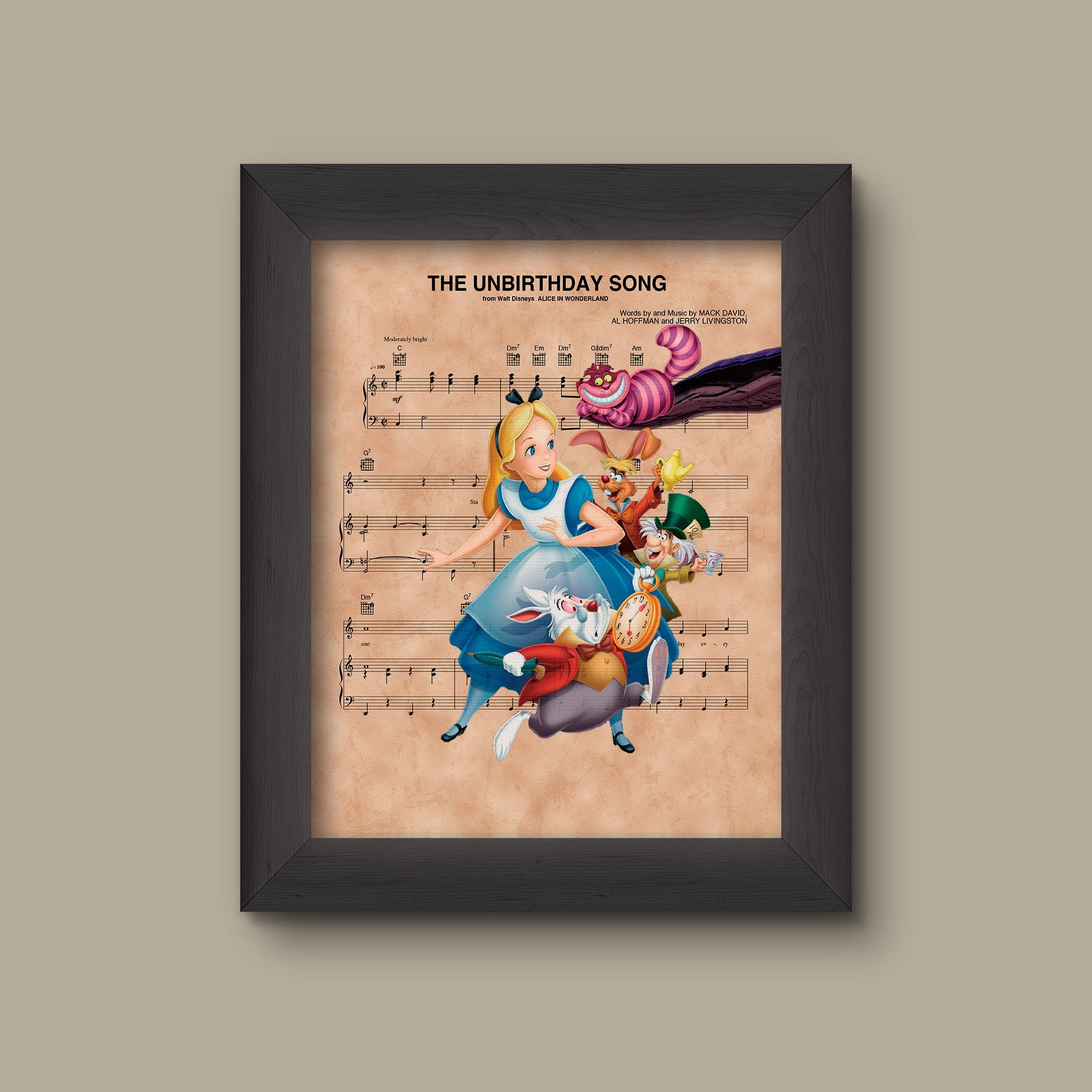 Alice in Wonderland, The Unbirthday Song Sheet Music Art Pri – Prints ...
