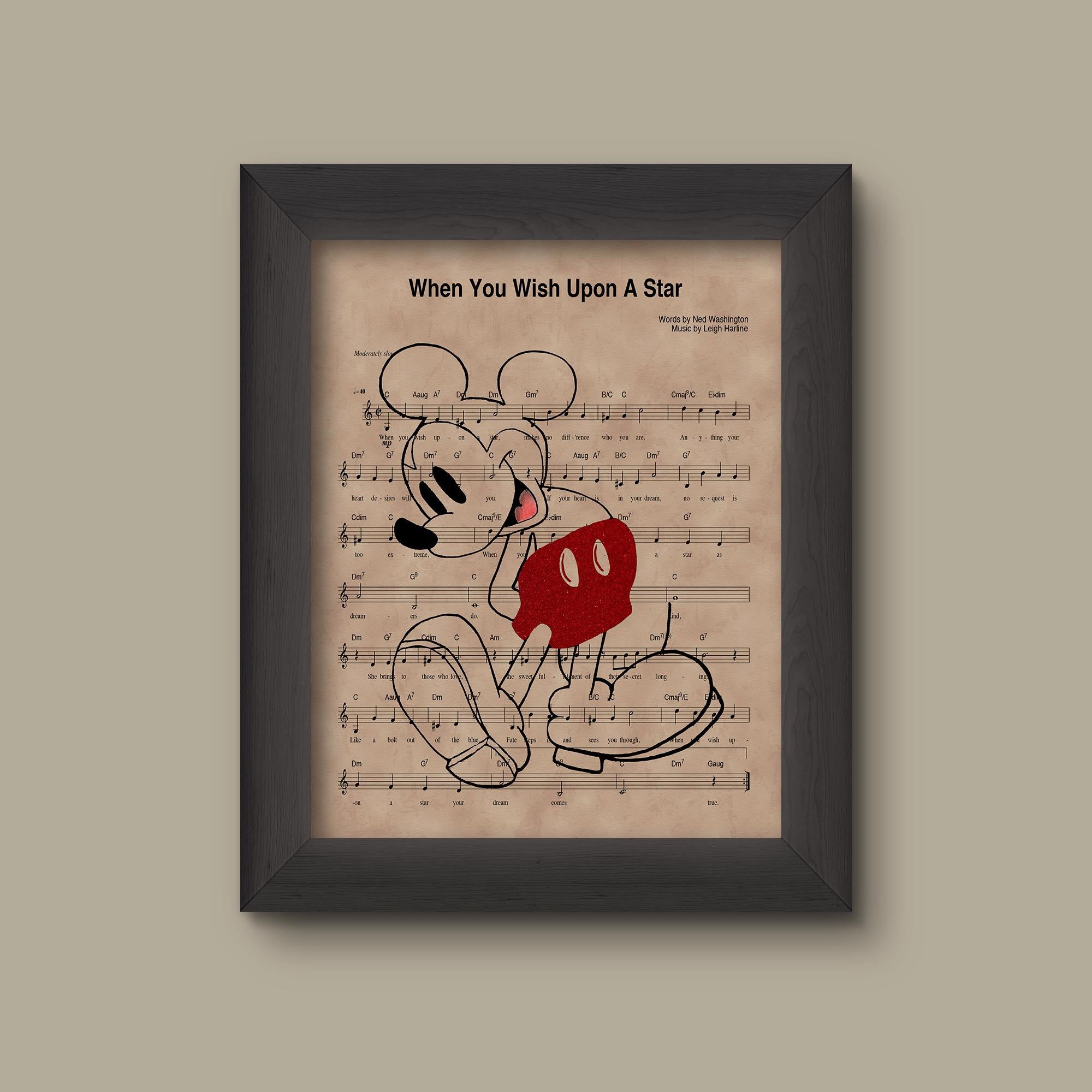 Mickey Mouse Print, When You Wish Upon A Star Sheet Music Wa – Prints ...